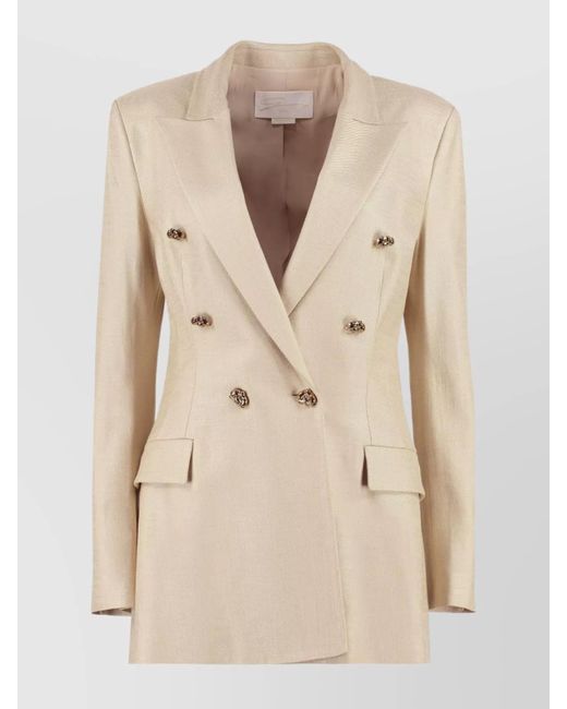 Genny Tailored Blazer With Peak Lapel Collar in Natural | Lyst