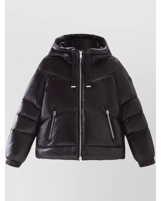Woolrich Quilted Hooded Jackets Shiny Finish in Black | Lyst UK