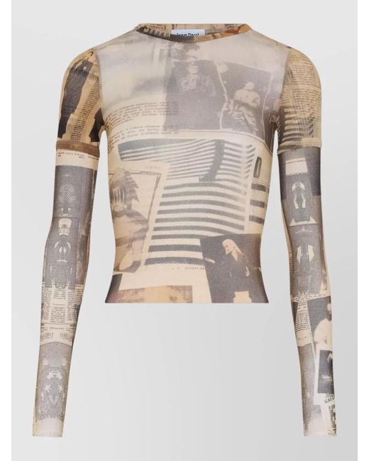 Jean Paul Gaultier Crew Neck Graphic Long Sleeve Silk Top in Natural ...