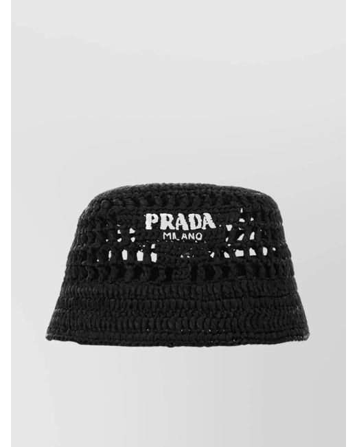 Prada Wide Brim Crochet Raffia Hat in Black for Men | Lyst