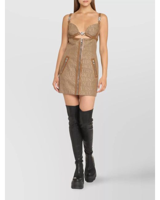 Versace Jacquard Short Dress Featuring Cut-Out Detail in Brown | Lyst UK