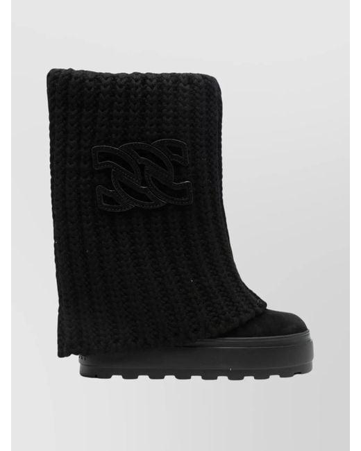 Casadei Knit Upper Platform Ankle Boots in Black | Lyst