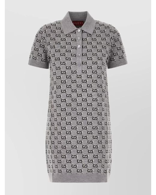 Gucci Embroidered Wool Mini Dress With Polo Collar in Gray | Lyst