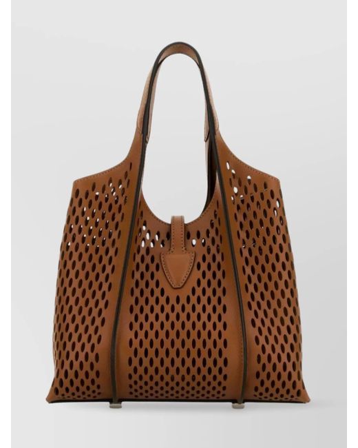 Tod's Perforated Leather Mini Tote With Structured Shape in Brown | Lyst