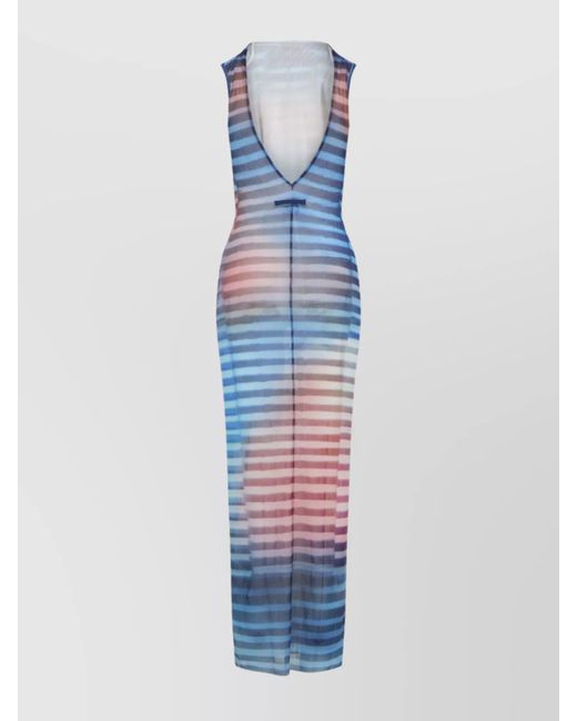 Jean Paul Gaultier Mesh Printed "Air" Long Dress in Blue | Lyst UK