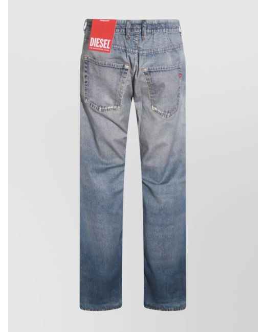 DIESEL Straight Trousers With Belt Loops And Faded Wash in Blue for Men ...