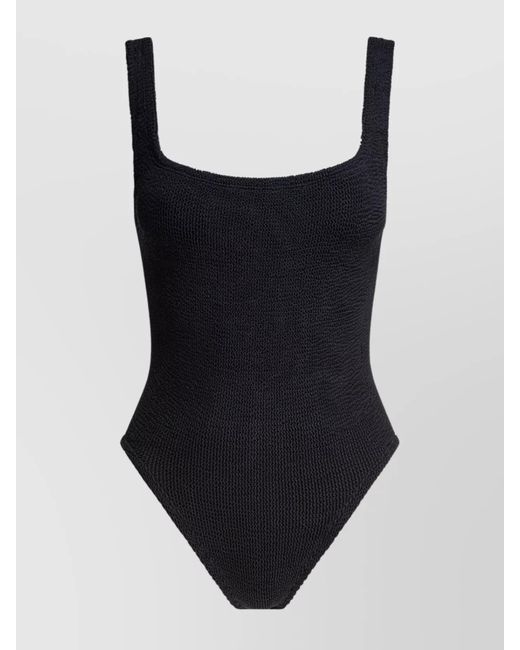 Hunza G High-Cut Leg Square Neckline Textured Fabric in Black | Lyst