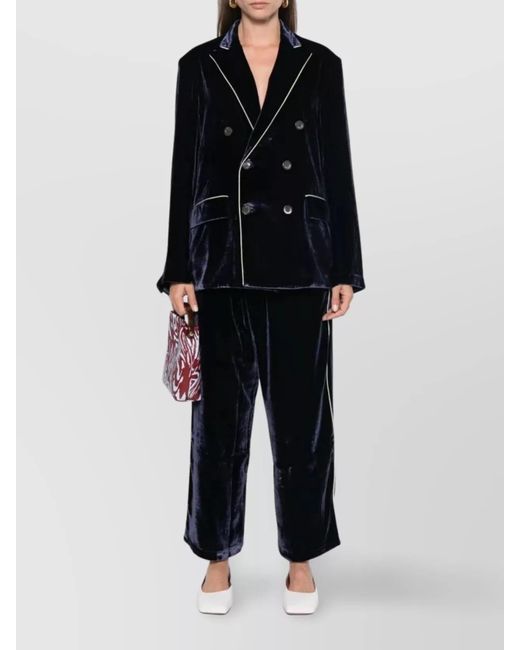 Pierre Louis Mascia Wide Leg Velvet Trousers Side Pockets in Black ...