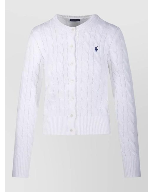 Ralph Lauren Cable Knit Cardigan With Ribbed Cuffs And Hem in White | Lyst
