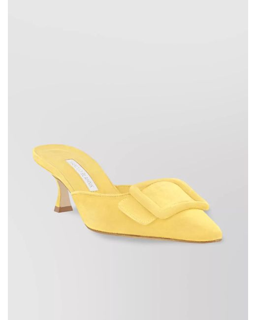 Manolo Blahnik Kitten Heel Pumps Buckle Detail in Yellow | Lyst