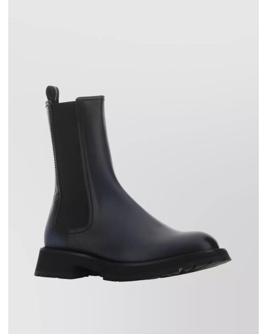 McQueen Flexible Leather Boots With Elasticated Panels in Black for Men ...
