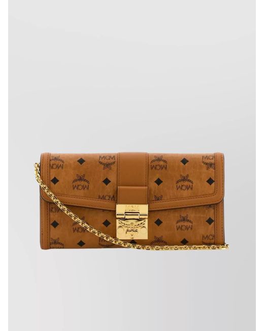 MCM Canvas Wallet With Chain Strap And-Tone Hardware in Brown | Lyst