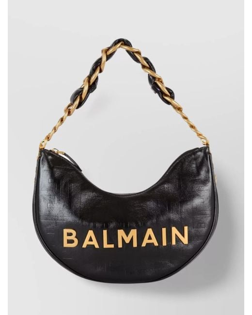 Balmain Chain Link Leather Shoulder Bag in Black | Lyst