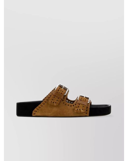 Isabel Marant Lennyo Suede Slippers Perforated Design in Brown | Lyst