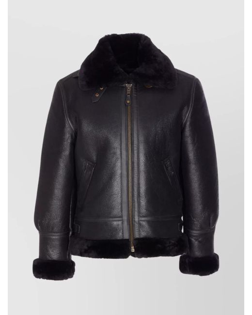 Schott Nyc Long Sleeve Shearling Leather Jacket in Black for Men | Lyst