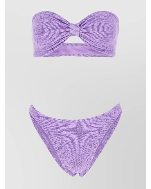 Hunza G Stretch Nylon Bandeau Bikini With Ribbed Texture in Purple ...