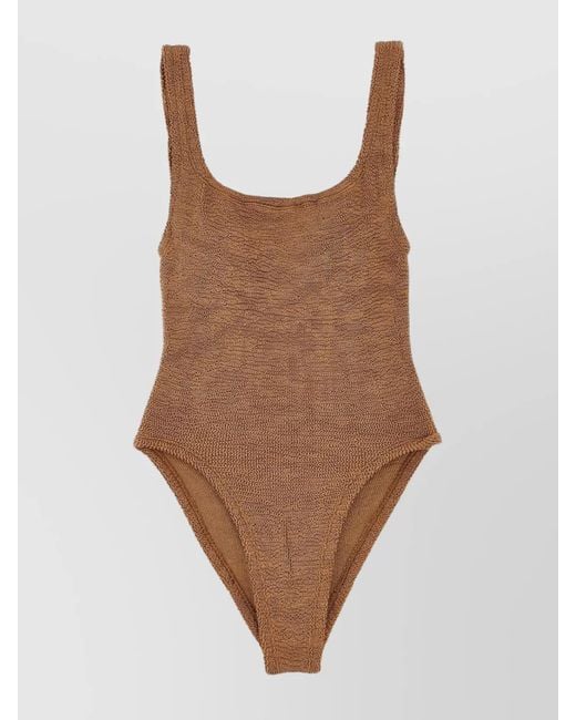 Hunza G Square Neck High-Cut Leg Swimsuit in Brown | Lyst