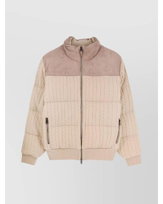 BOSS Textured Knit High Collar Jacket in Natural for Men | Lyst