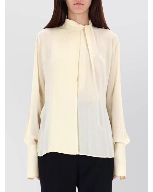 Tom Ford High Neck Pleated Blouse With Keyhole Back in White | Lyst UK