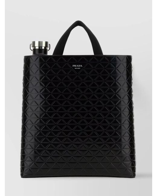 Prada Leather Shopping Bag With Detachable Water Bottle in Black for Men | Lyst