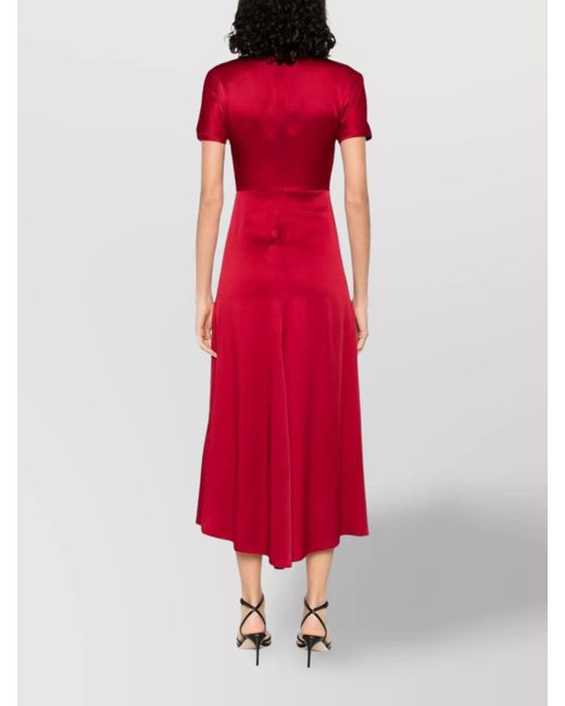 Victoria Beckham Long Satin Finish Dress With Ruched Detail in Red ...
