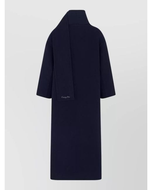 Dior Long Straight Coat Attached Scarf in Blue | Lyst UK