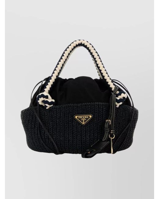 Prada Small Handbag With Braided Handles And Texture in Black | Lyst UK