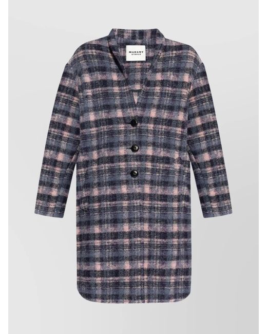Isabel Marant Wool Blend Coat Check Pattern in Blue | Lyst UK