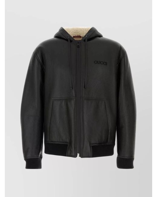 Gucci Leather Jacket With Front Pockets And Hood in Black for Men | Lyst