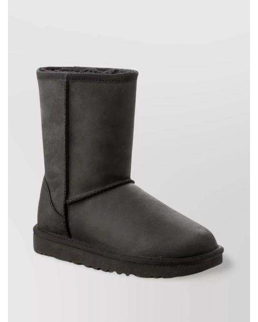 UGG Short Leather Flat Sole Boots in Black | Lyst UK