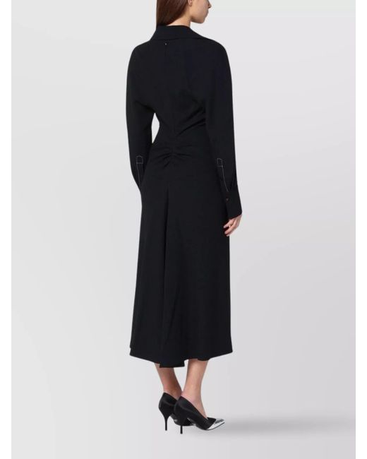 Victoria Beckham Satin Shirt Dress With Ruching And Buttons in Black ...