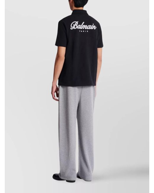 Balmain Short Sleeve Zip Collar Polo Shirt in Black for Men | Lyst UK