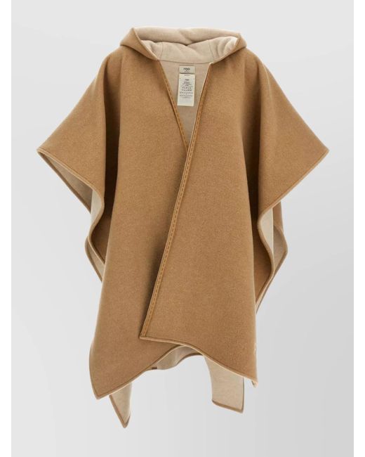 Fendi Rome Reversible Hooded Poncho With Contrast Trim in Natural | Lyst