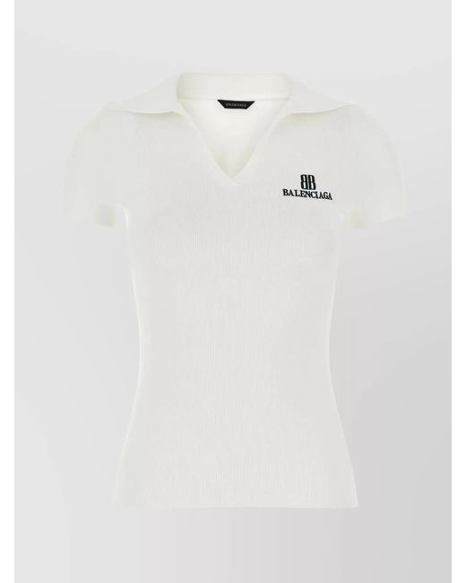 Balenciaga Collared Neck Ribbed Texture Short Sleeves Polo in White ...