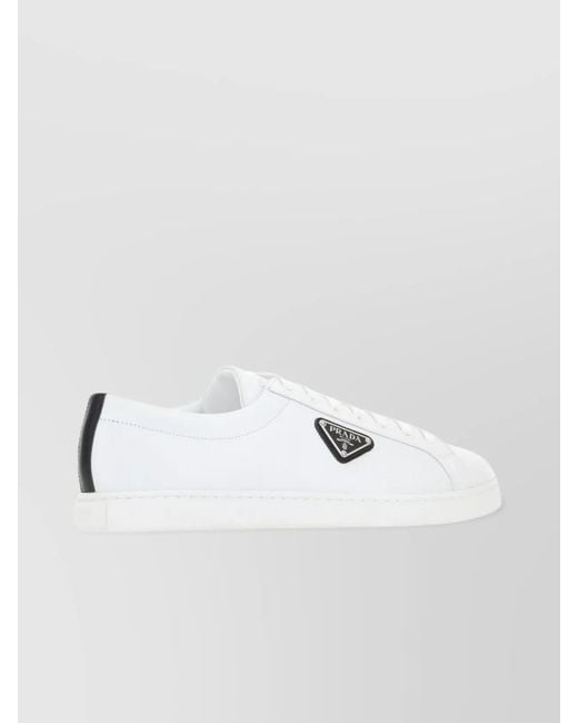 Prada Leather Sneakers With Metal Logo Triangle in White for Men | Lyst UK