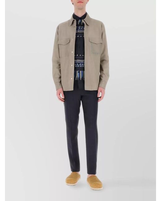 Etro Structured Suede Shirt With Striking Accents in Natural for Men ...