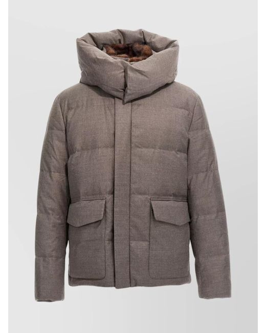 Yves Salomon Padded High Neck Hooded Jacket With Front Pockets in Gray ...