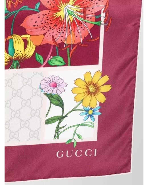 Gucci Silk Scarf Floral Motif Square Design in Pink | Lyst UK