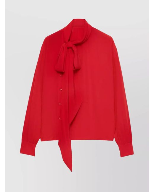 Prada Sheer Silk Shirt With Bow Detail in Red | Lyst UK