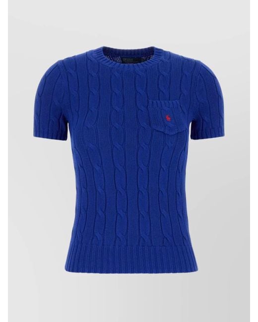 Polo Ralph Lauren Cable Knit Sweater Chest Pocket in Blue | Lyst