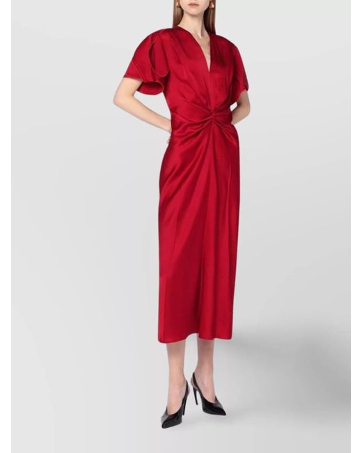 Victoria Beckham Fuchsia Midi Dress Waist Detail in Red | Lyst UK