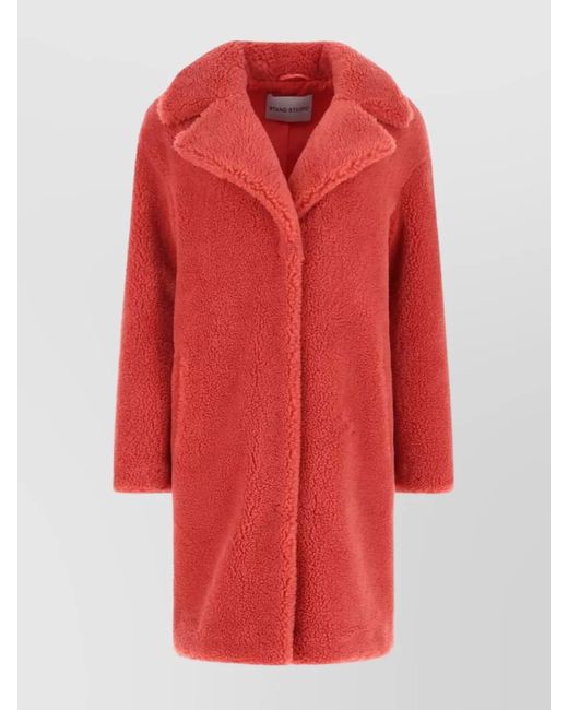 Stand Studio Notch Lapel Camille Cocoon Coat in Red | Lyst