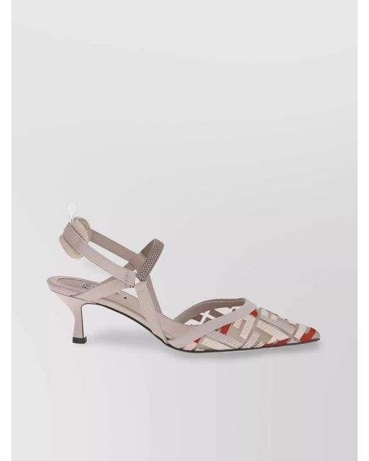 Fendi Mesh Pointed Toe Pumps With Ff Embroidery in Natural | Lyst