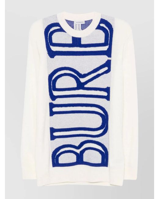 Burberry Logo Wool Crew Neck Sweater in Blue | Lyst