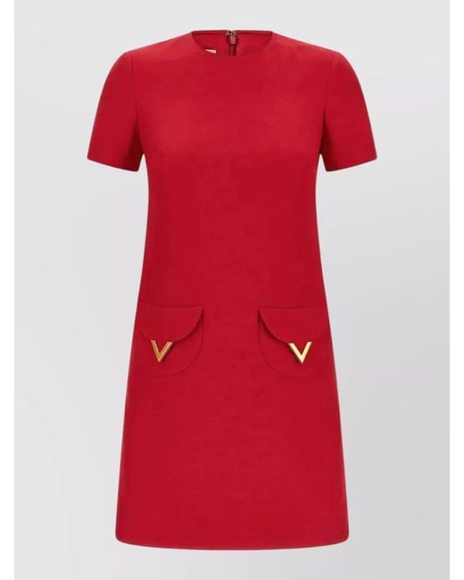 Valentino Garavani Mini Dress V Logo Pocket Detail in Red | Lyst UK