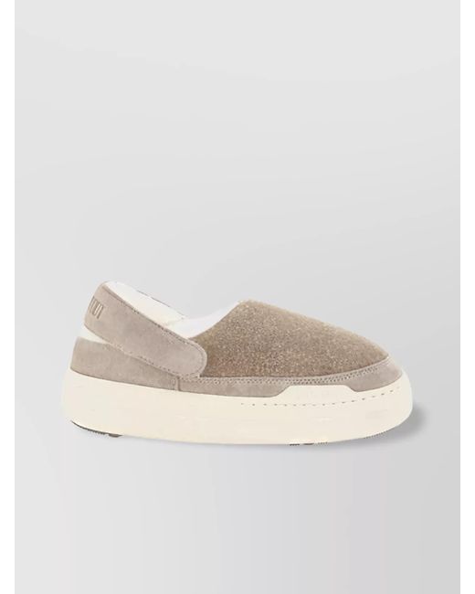 Moon Boot Round Toe Suede Detailing Slippers in Natural | Lyst