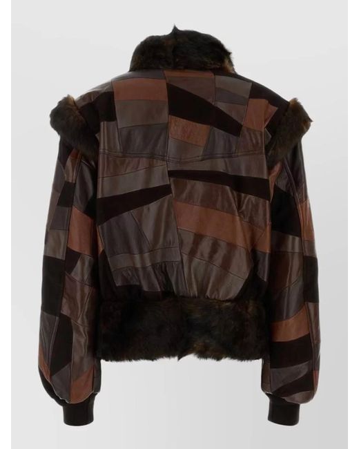 Chloé Leather Jacket Patchwork Design Fur Trim in Black | Lyst UK
