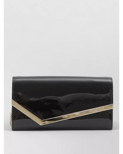 Jimmy Choo Emmie Clutch Patent Leather Envelope Chain in Black | Lyst UK