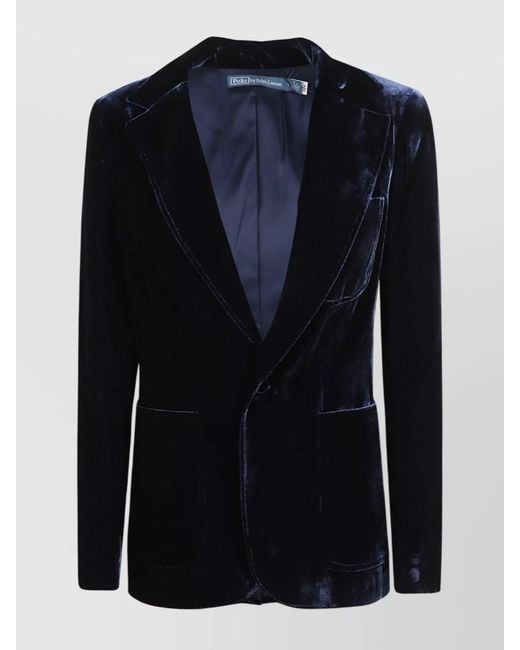 Polo Ralph Lauren Velvet Lapel Jacket Front Pockets in Blue | Lyst