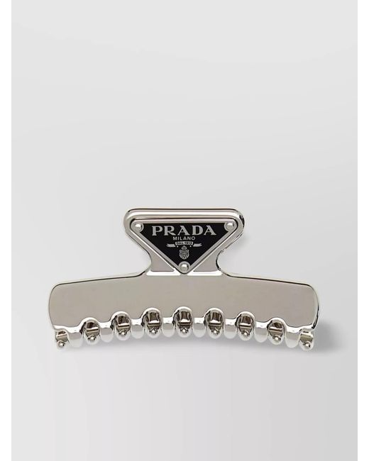 Prada Metallic Hair Clip in Grey | Lyst UK
